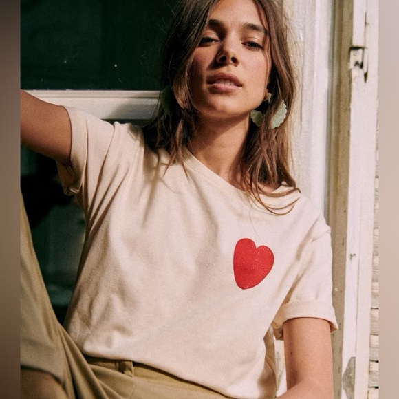 Sezane | Tops | Nwt Sezane X Bobo Choses Cream Tshirt With Red Heart ...